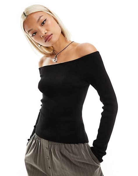 Noisy May Off Shoulder Knit Top In Black Asos