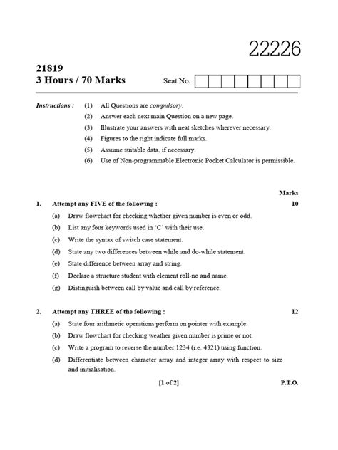 22226 Question Paper Summer 2019 Pdf Pointer Computer Programming Software Engineering