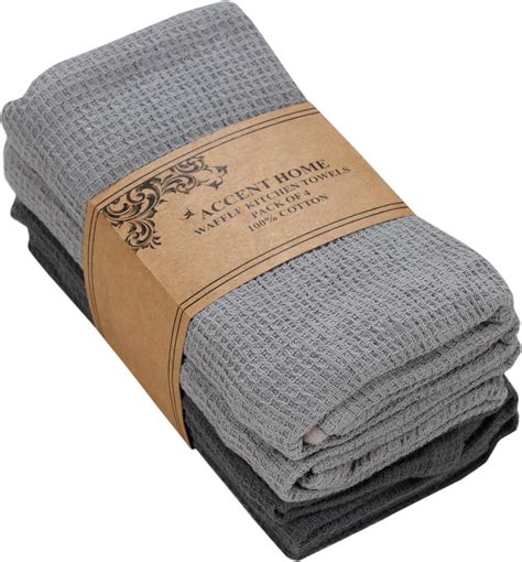 Accenthome 100 Cotton Waffle Weave Kitchen Towel Set Of 4