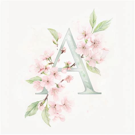 Elegant A Monogram With Cherry Blossoms And Green Leaves Design Monogram Playground