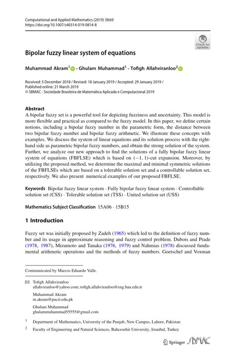 Pdf Bipolar Fuzzy Linear System Of Equations