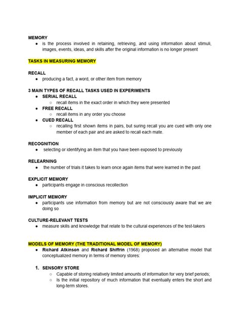 lesson 4 memory models and research methods pdf memory recall