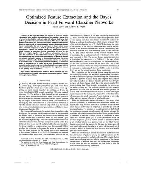 Pdf Optimized Feature Extraction And The Bayes Decision In Feed Forwardclassifier Networks