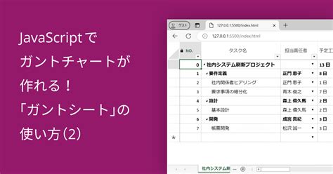 javascriptでガントチャートが作れる！「ガントシート」の使い方（2） mescius devlog メシウス株式会社