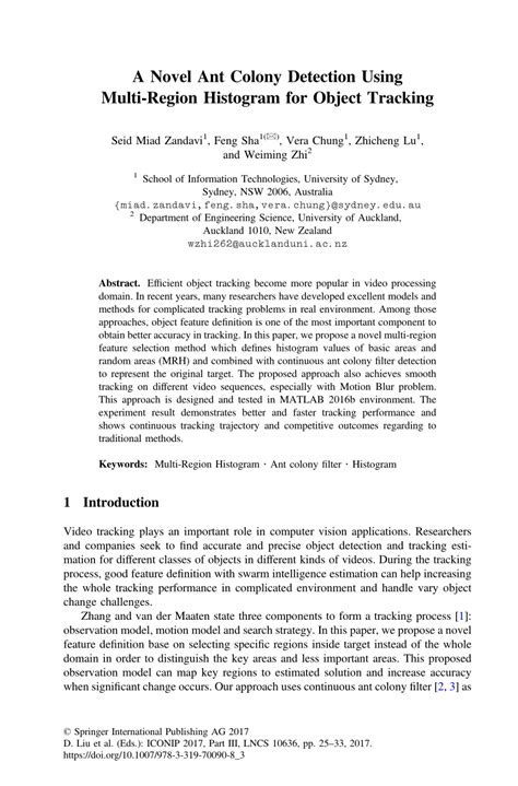 pdf a novel ant colony detection using multi region histogram for