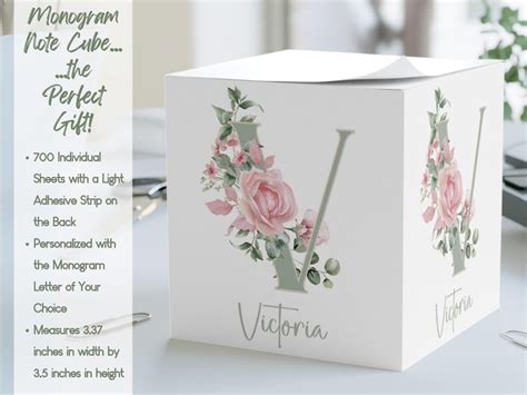 Pink Rose Monogram Note Cube Personalized Note Cube Custom T For Her Office T Mothers