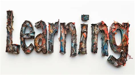 The Word Learning Isolated On White Background Made In Assemblage Art