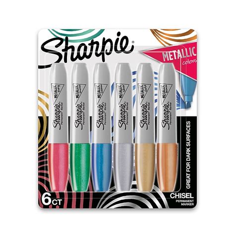 Sharpie Permanent Markers Chisel Tip Assorted Metallic 6pack