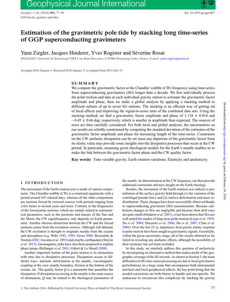 Pdf Estimation Of The Gravimetric Pole Tide By Stacking Long Time Series Of Ggp