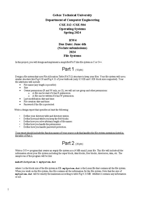 Cse 312 Os Hw2 2024 Operating System Homework 2 I Gebze Technical