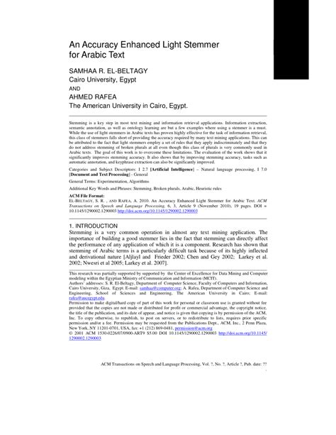 Pdf An Accuracy Enhanced Light Stemmer For Arabic Text