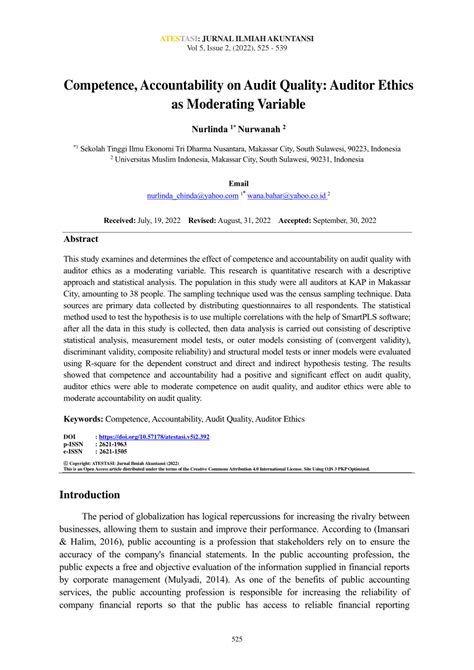 Pdf Competence Accountability On Audit Quality Auditor Ethics As