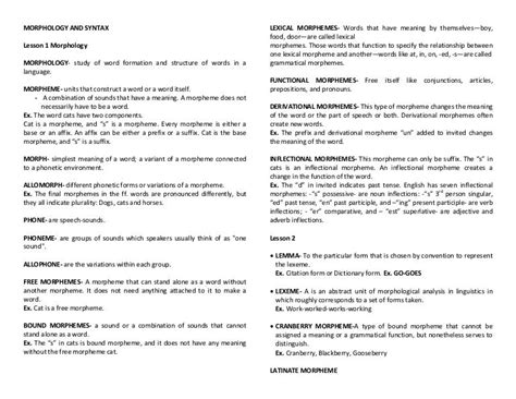 Morphology And Syntax Overview