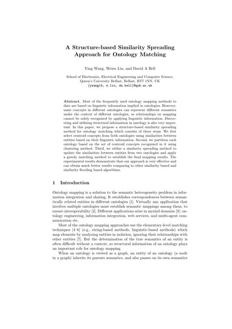Pdf A Structure Based Similarity Spreading Approach For Ontology Matching