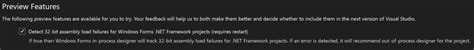 Winforms Designer Selection For 32 Bit Net Framework Projects Visual