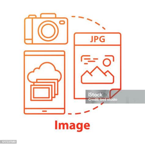 이미지 빨간색 개념 아이콘입니다 시각적 정보 아이디어 얇은 선 그림입니다 사진 및 사진 파일 저장소입니다 앨범 포토북 및 콜라주 촬영 벡터 절연 선도선 도면 개념에 대한