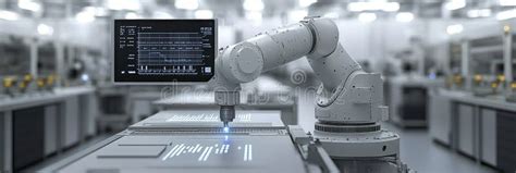 Advanced Robotic Arm Working In Automated Production Line Stock
