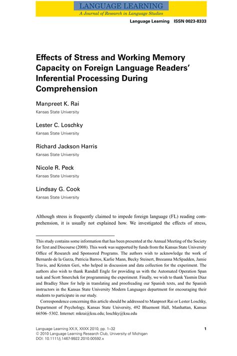 Pdf Effects Of Stress And Working Memory Capacity On Foreign Language