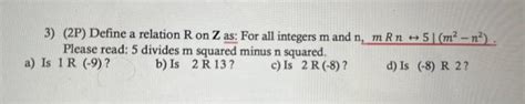 solved 3 2p define a relation r on z as for all integers