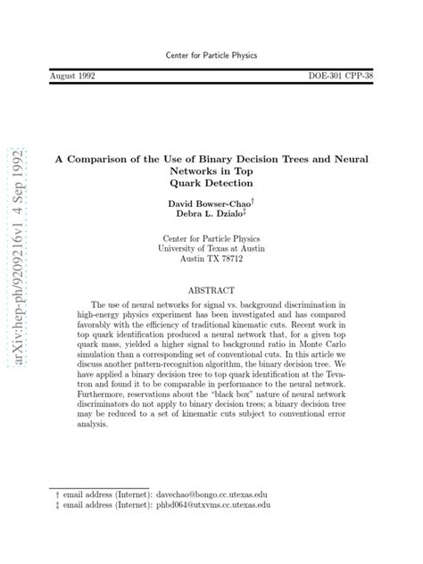 A Comparison Of The Use Of Binary Decision Trees And Neural Networks In