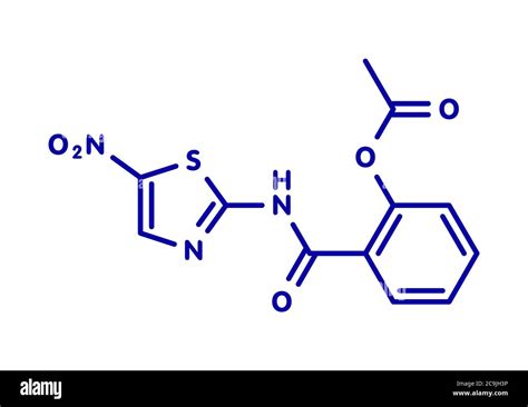 Nitazoxanide Antiprotozoal Drug Molecule Blue Skeletal Formula On