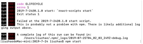 React之npm Err 2019 7 24010 Start `react Scripts Start`failed At