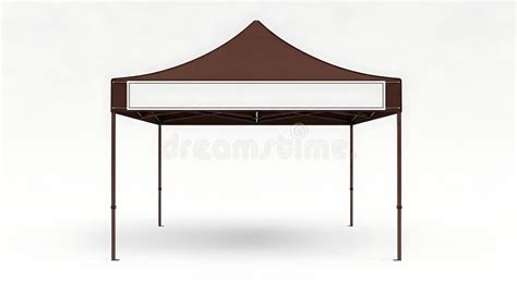Brown Pop Up Canopy Tent With Blank White Banner Isolated On White