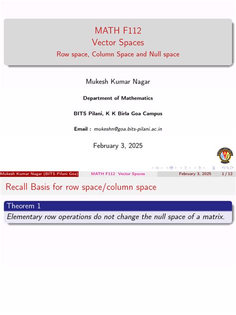 Lec 12 Row Space Column Space And Null Space Pdf Basis Linear