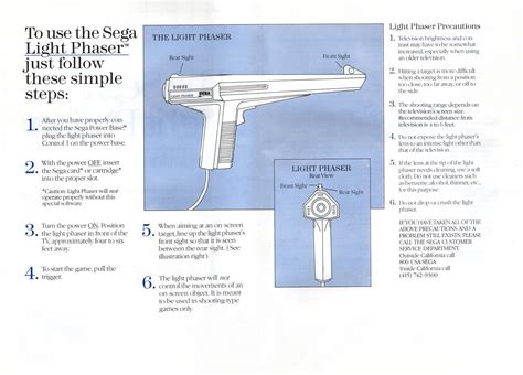 Sega Light Phaser Us Manual Usa Manual Scans Sms Power