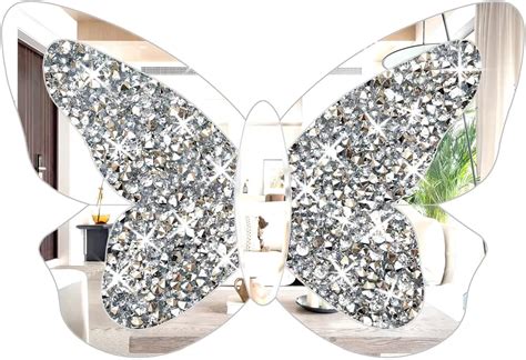 Xihacty Butterfly Shaped Mirror For Home Décor Crystal Crushed Diamond Silver