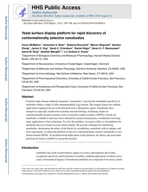 Pdf Yeast Surface Display Platform For Rapid Discovery Of Conformationally Selective Nanobodies