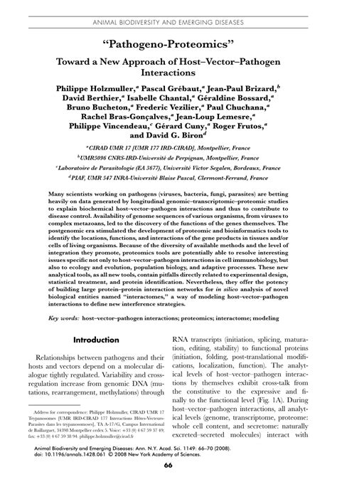 Pdf “pathogeno Proteomics” Toward A New Approach Of Hostvector