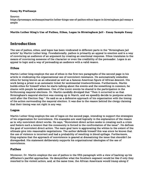 📌 Martin Luther Kings Use Of Pathos Ethos Logos In Birmingham Jail Essay Sample Free
