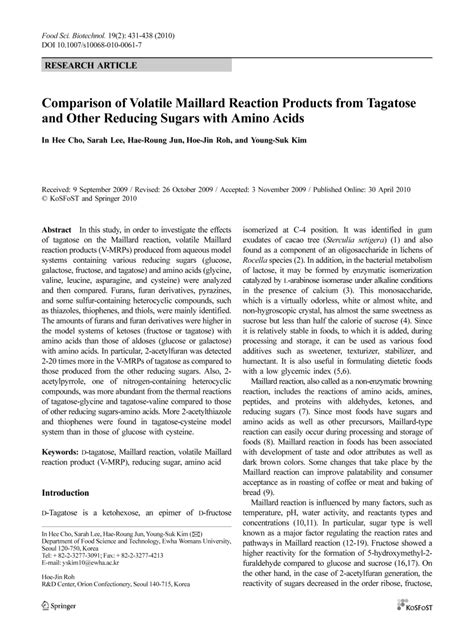 Pdf Comparison Of Volatile Maillard Reaction Products From Tagatose And Other Reducing Sugars
