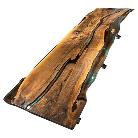 Live Edge Clear Epoxy Resin Walnut Wood Dining And Conference Table For Sale At 1stdibs Table
