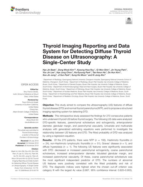 PDF Thyroid Imaging Reporting And Data System For Detecting Diffuse Thyroid Disease On