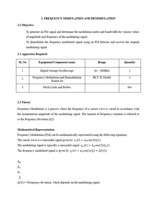 Frequency Modulation And Demodulation Pdf Frequency Modulation Modulation
