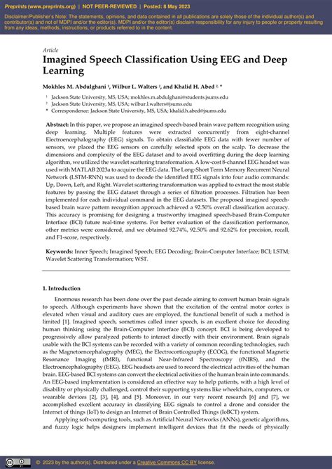 Pdf Imagined Speech Classification Using Eeg And Deep Learning