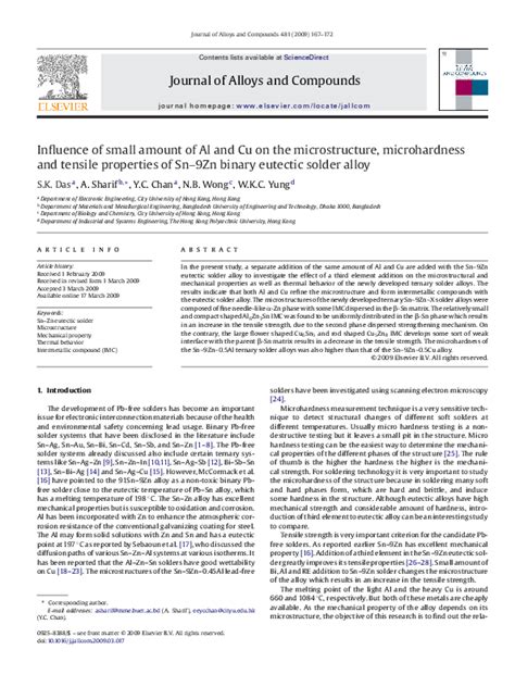 Pdf Influence Of Small Amount Of Al And Cu On The Microstructure Microhardness And Tensile