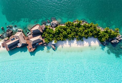 Aerial View Of Luxurious Overwater Bungalows On A Tropical Island