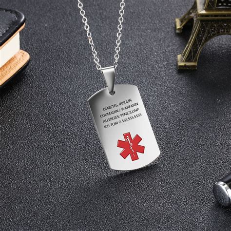 Custom Medical Alert Necklace For Men Women Stainless Steel Etsy
