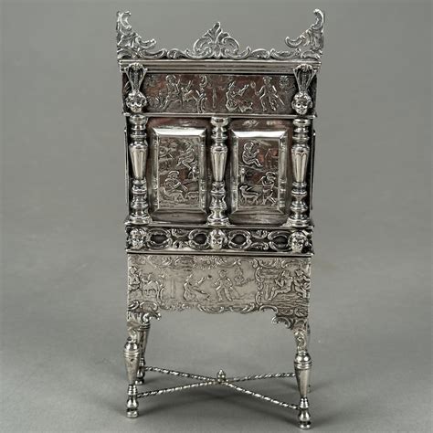 Lot 033 French Silver Hinged Lid Box In The Form Of A Chest On Frame