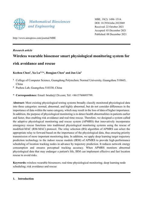 Pdf Wireless Wearable Biosensor Smart Physiological Monitoring System For Risk Avoidance And