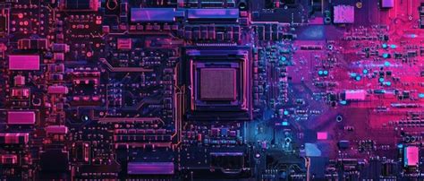 Neonlit Computer Motherboard With Glowing Circuits And Components Premium Ai Generated Image