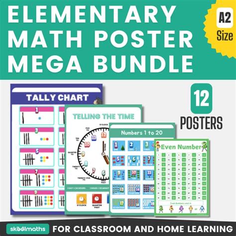 Elementary Math Poster Mega Bundle 12 Colorful Classroom Charts