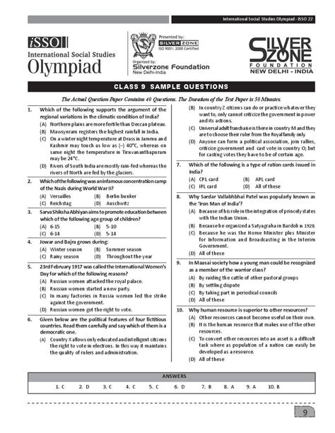 Silverzone Isso Sample Paper Class 9 Download Pdf Aglasem