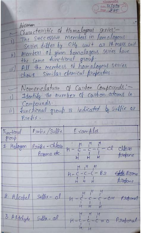 Class 10 Science Chapter 4 Carbon And Its Compounds Handwritten Notes