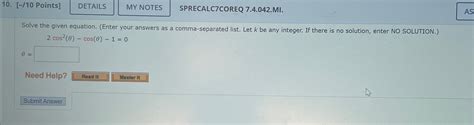 solved [ 10 ﻿points]sprecalc7coreq 7 4 042 mi solve the