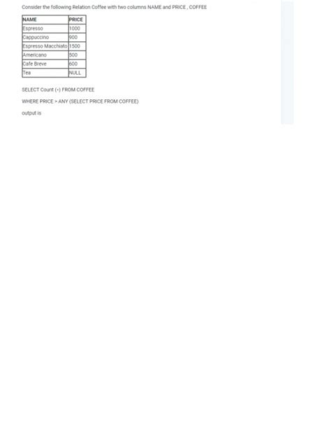 databases output of the sql query
