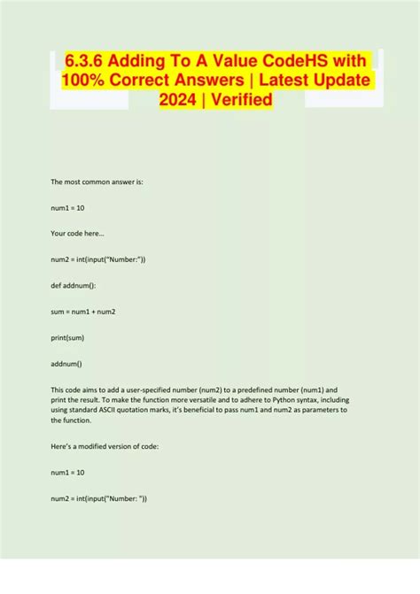 636 Adding To A Value Codehs With 100 Correct Answers Latest